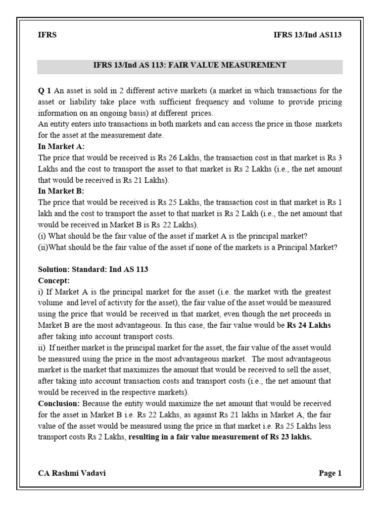 IFRS 13 - Ind As 113 - Questions | PDF | Fair Value | Business Valuation