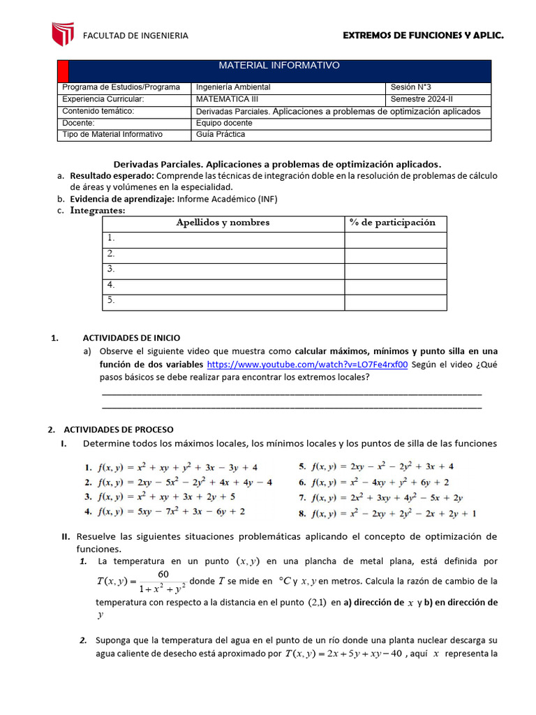 GUIA PRACTICA 03_Extremos y Aplicaciones de la Derivada Parcial | PDF | Optimización Matemática
