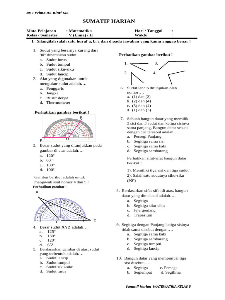 Sumatif Harian MTK Kelas 5 | PDF