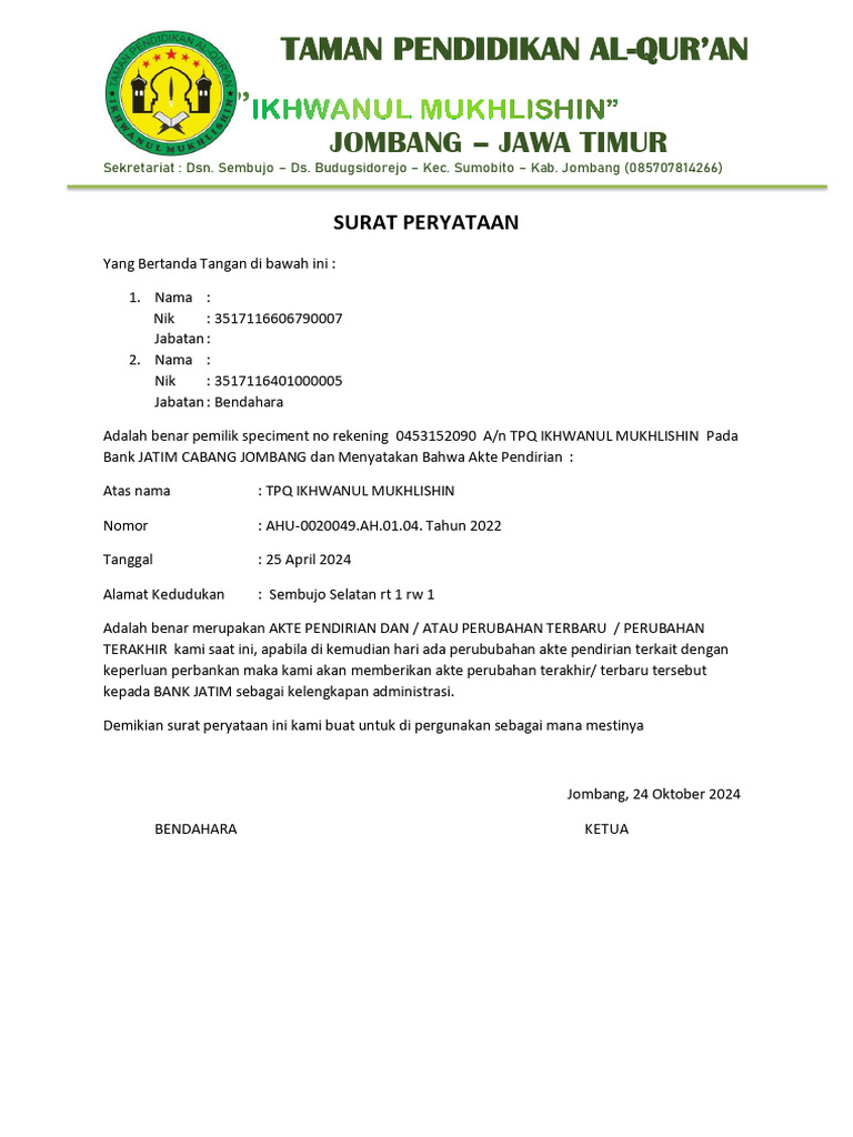 Surat Peryataan | PDF