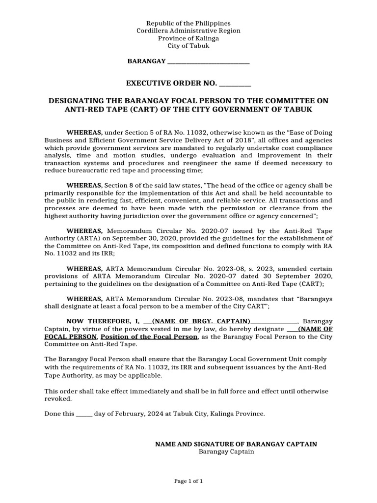 Barangay Focal Person Designation Order | PDF | Justice | Crime & Violence