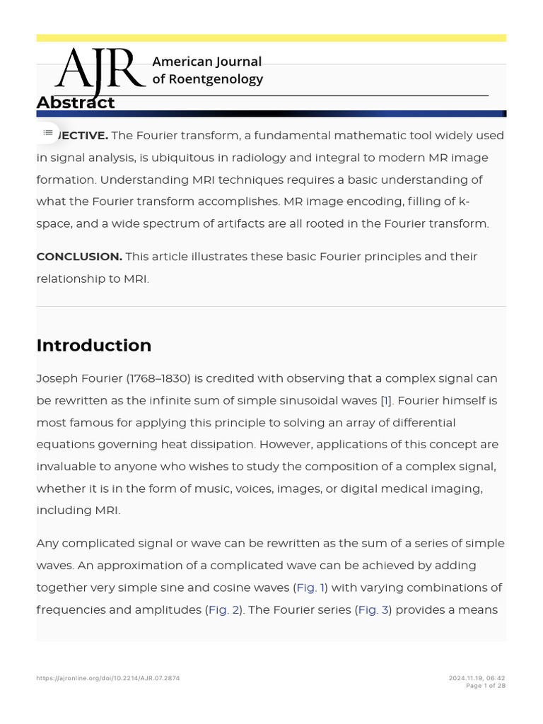An Introduction To The Fourier Transform - Relationship To MRI - AJR | PDF | Sine Wave | Fourier ...