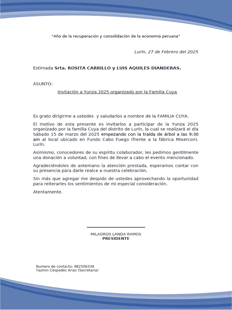 Invitación a la Yunza 2025 en Lurín | PDF