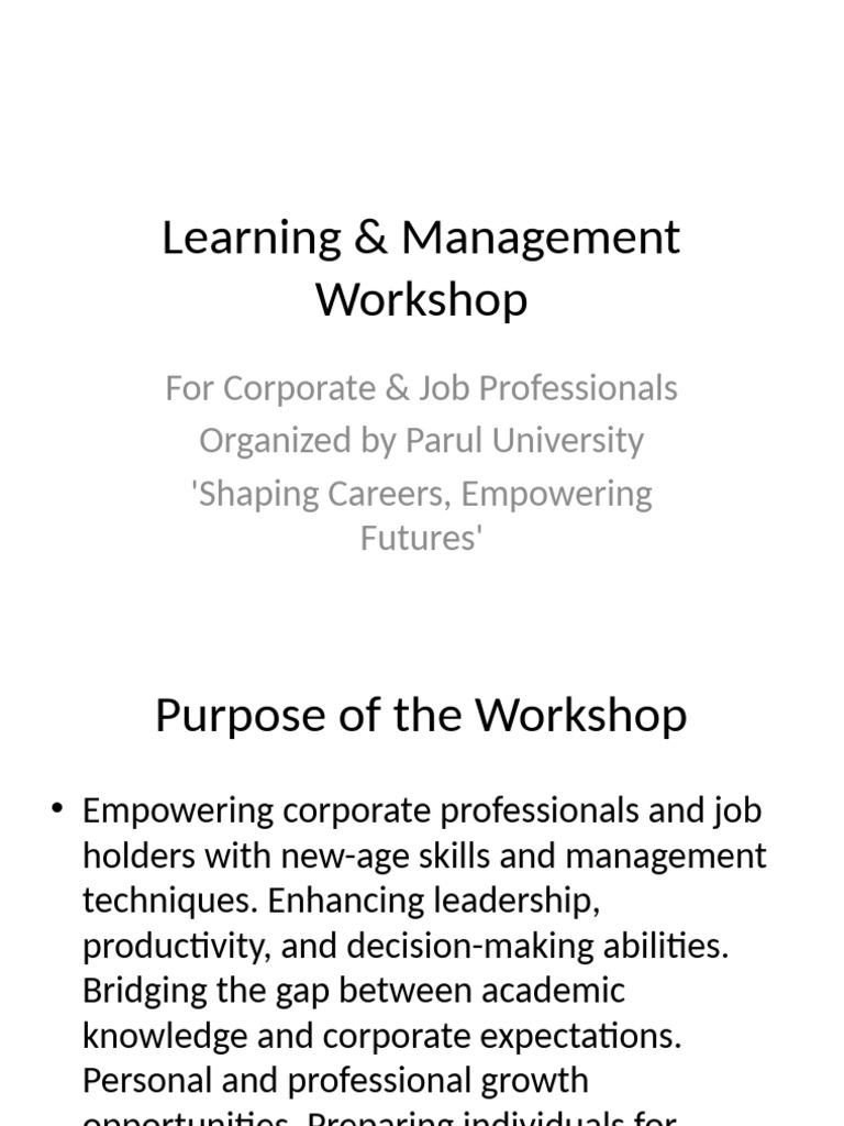 Learning Management Workshop ParulUniversity | PDF | Learning | Leadership