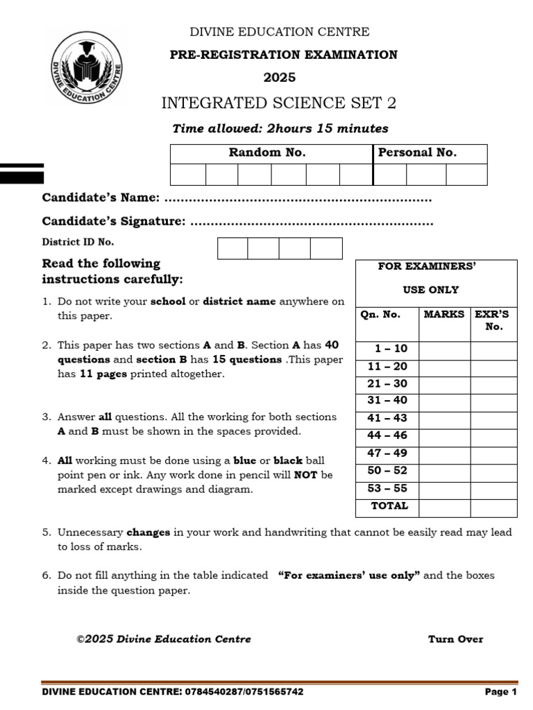 P.7 SCIENCE PRE- REGISTRATION SET 2 2025 | PDF | Heart | Cattle
