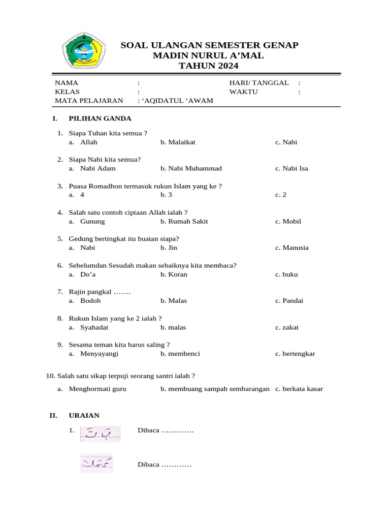 SOAL TK 1 | PDF