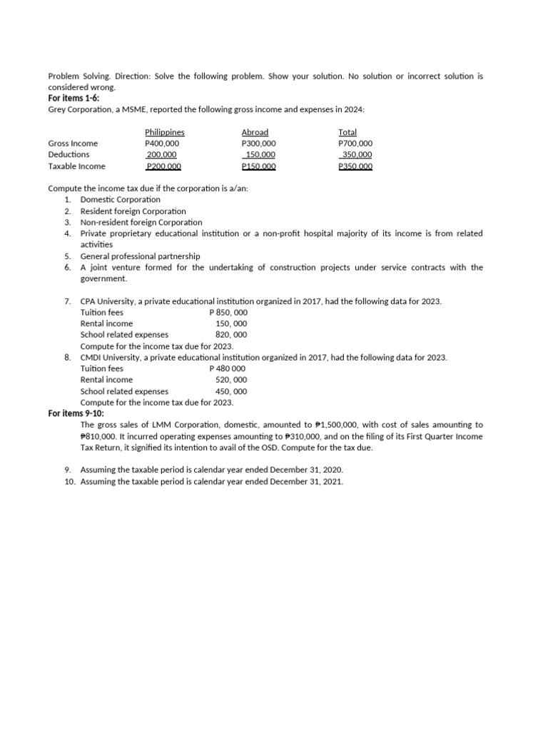 Tax Problem Solving for Corporations | PDF