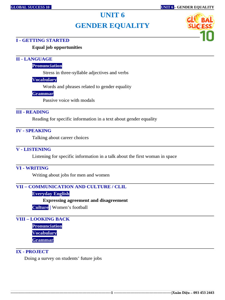 Unit 6 - GENDER EQUALITY - Global Success - Student's Book | PDF
