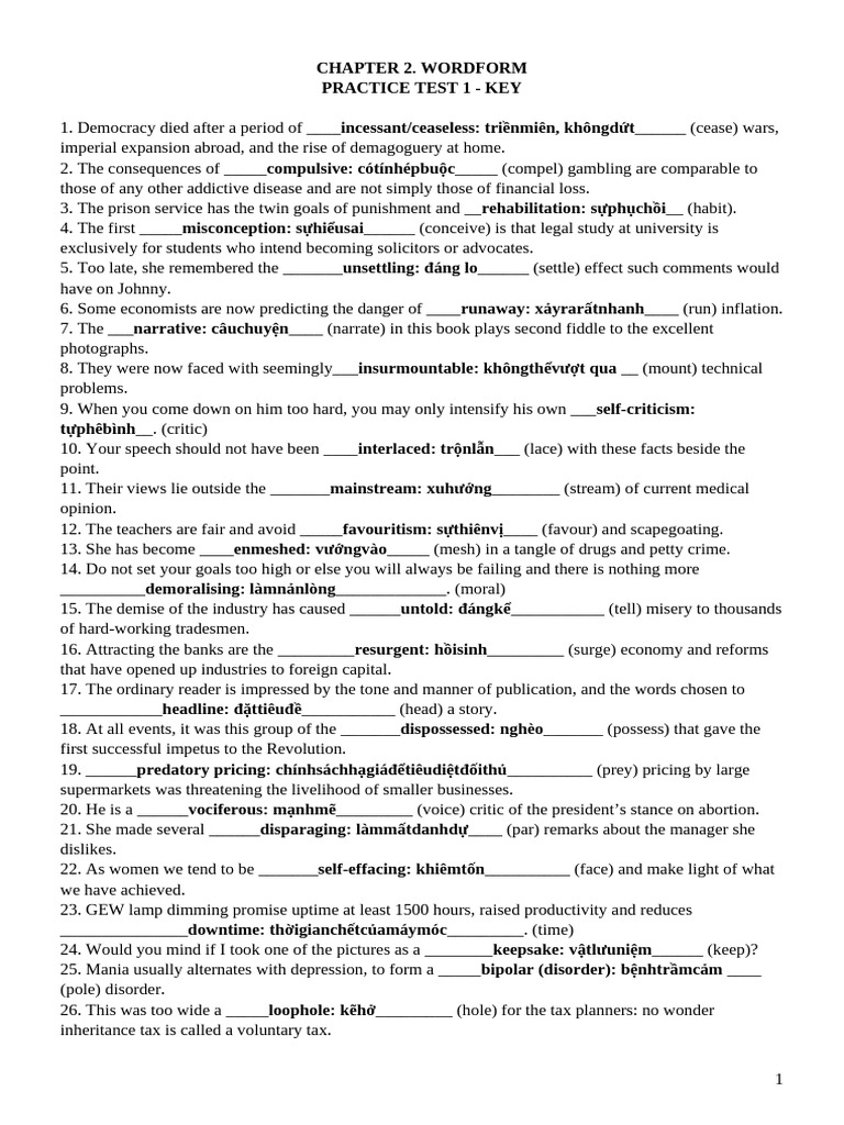 Word Form Practice Test Answers | PDF