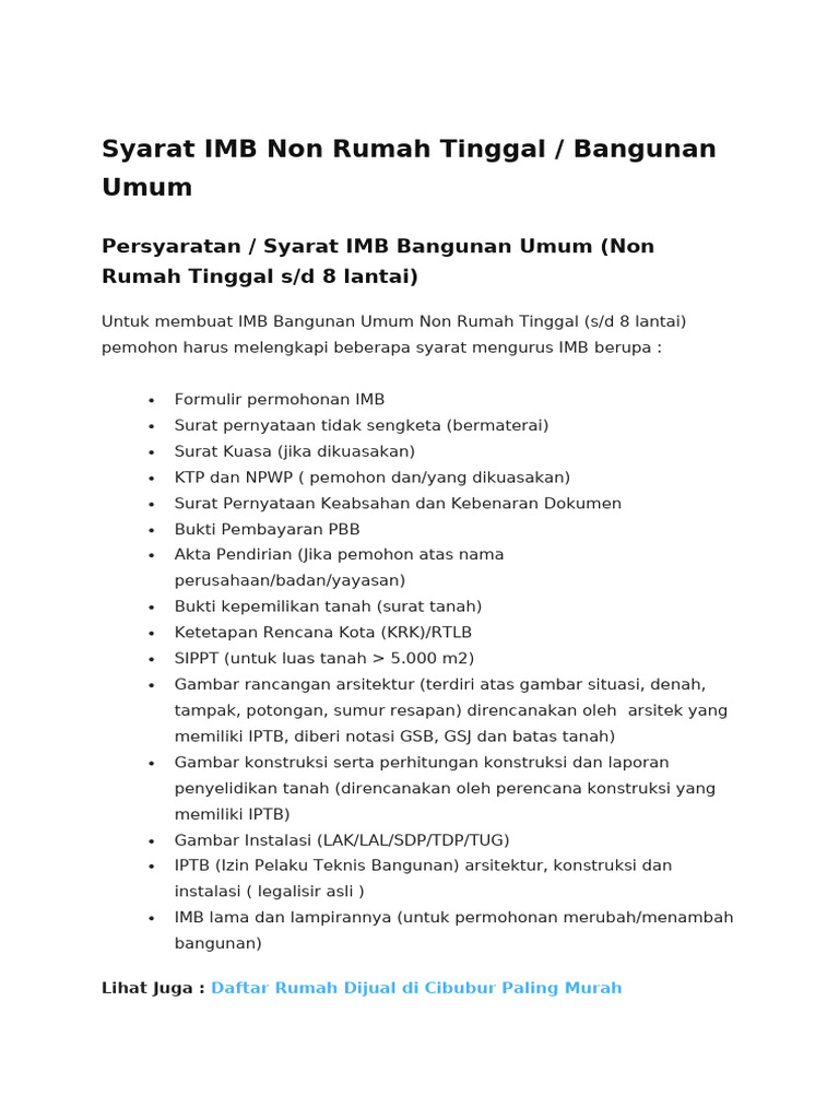 Syarat IMB Non Rumah Tinggal | PDF