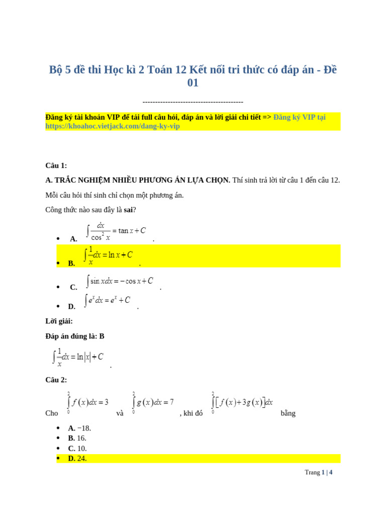 Bo 5 de Thi Hoc Ki 2 Toan 12 Ket Noi Tri Thuc Co Dap An de 01 - 2025 - 04 - 19 | PDF