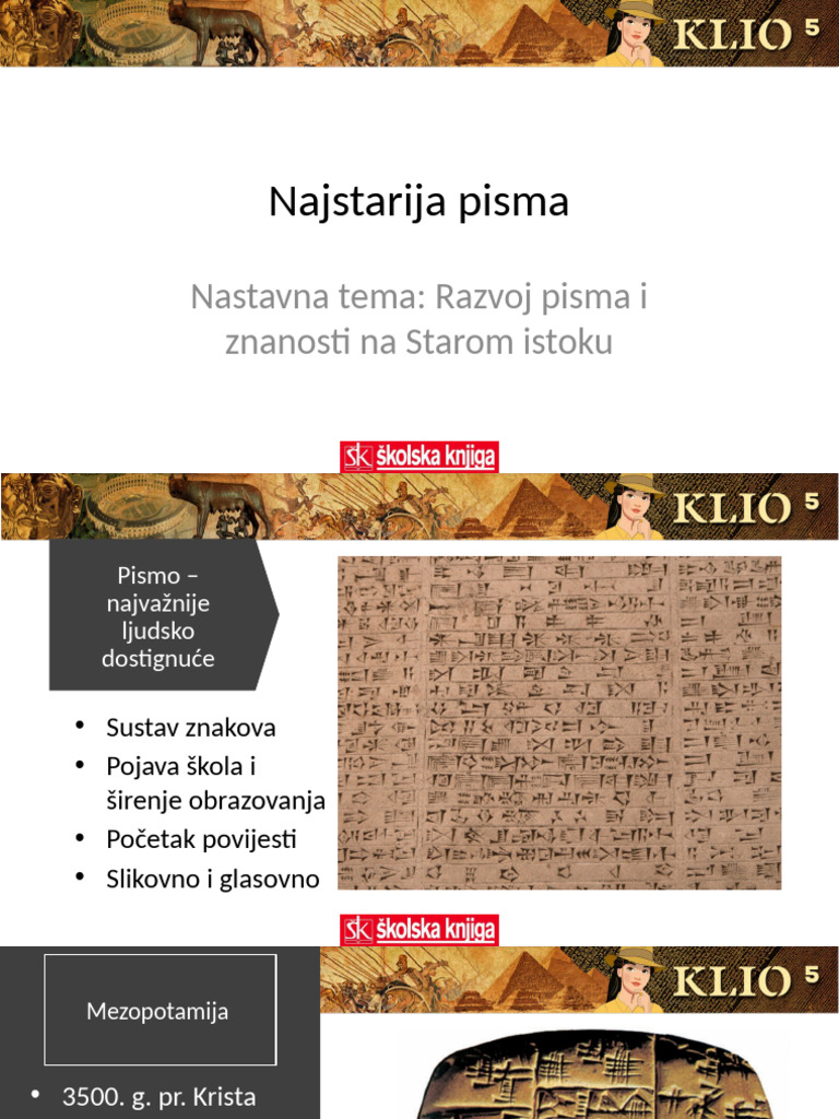 15. Klio 5 - PPT - 8.1. Najstarija Pisma | PDF