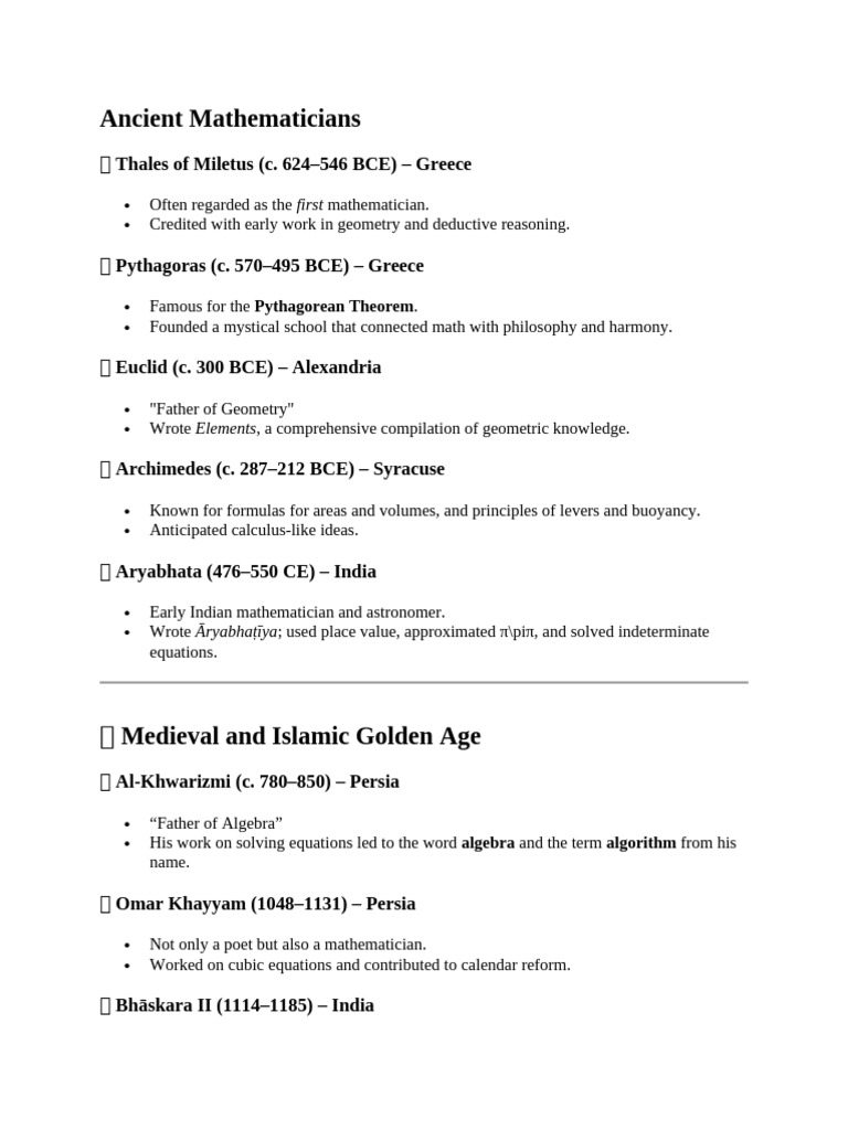 Key Ancient Mathematicians Overview | PDF