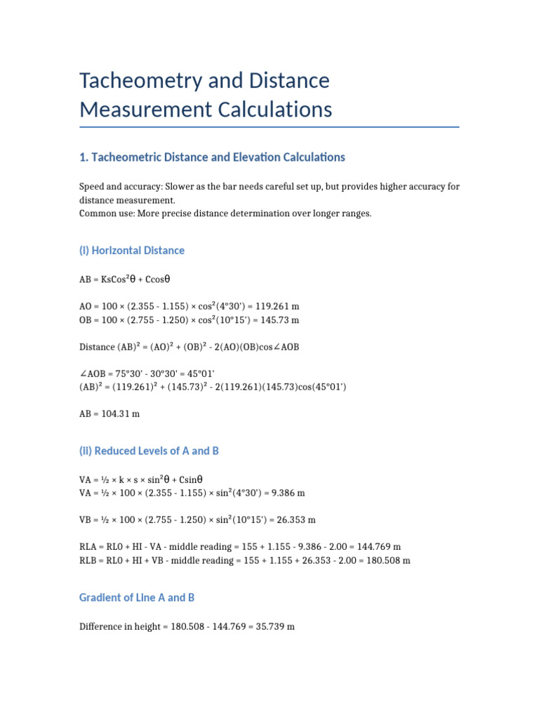 Tacheometric Distance Measurement Techniques | PDF