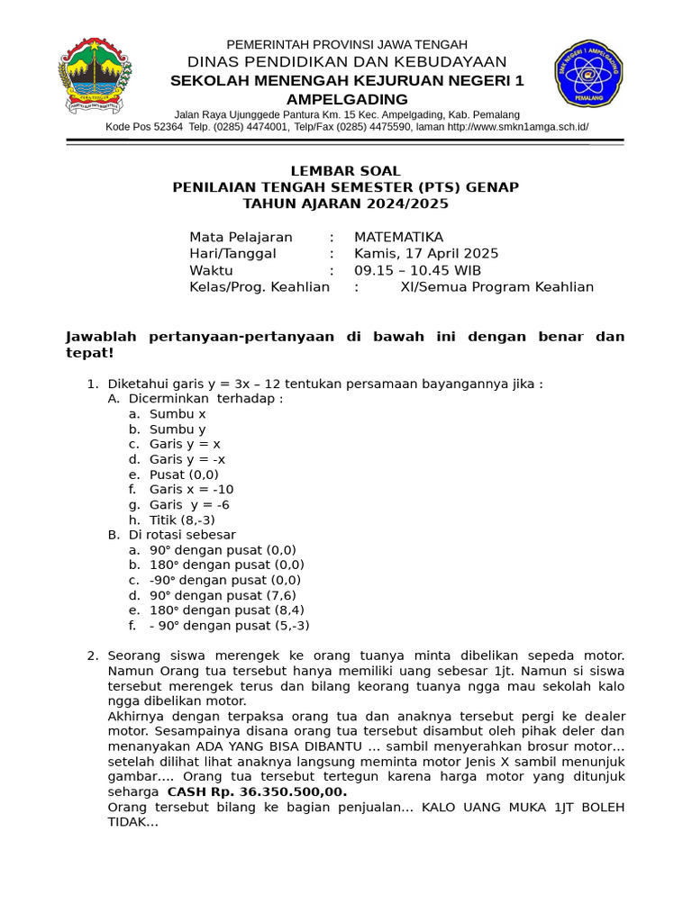Soal Mat Pak Hanung PTS Genap 2024-2025 | PDF