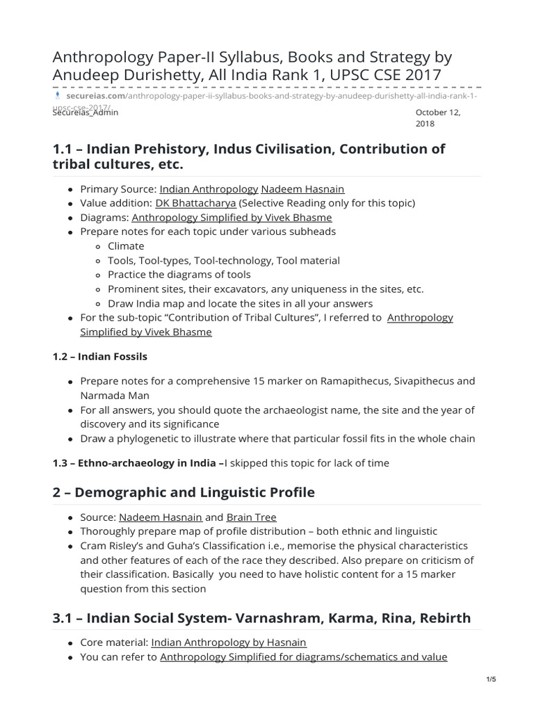 Anthropology Paper-II Anudeep Durishetty | PDF | Tribe | Anthropology