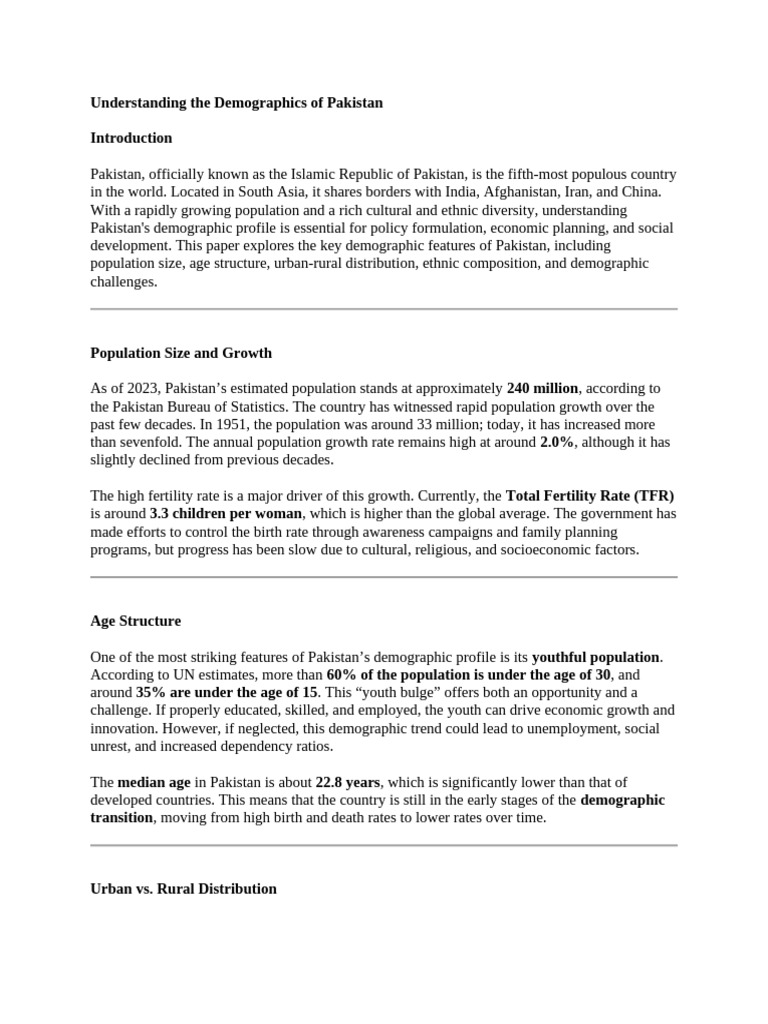 Understanding The Demographics of Pakistan | PDF | Total Fertility Rate ...