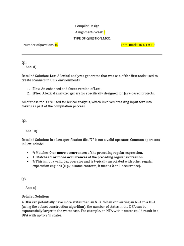 Assignment 3 - Solution - Compiler Design | PDF | Regular Expression | Computer Programming