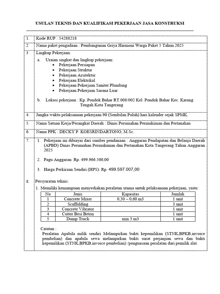 3.+Usulan+Teknis+dan+Kualifikasi+Pembangunan+GHW+Paket+5 | PDF