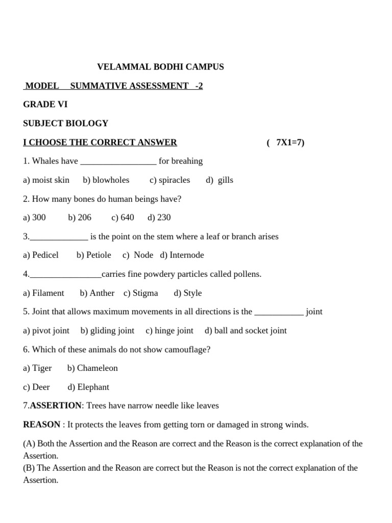 Grade 6 Sa2 Bio Model QP | PDF