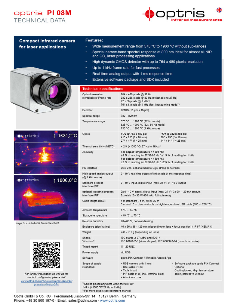 Optris: Technical Data | PDF | Usb | Pixel