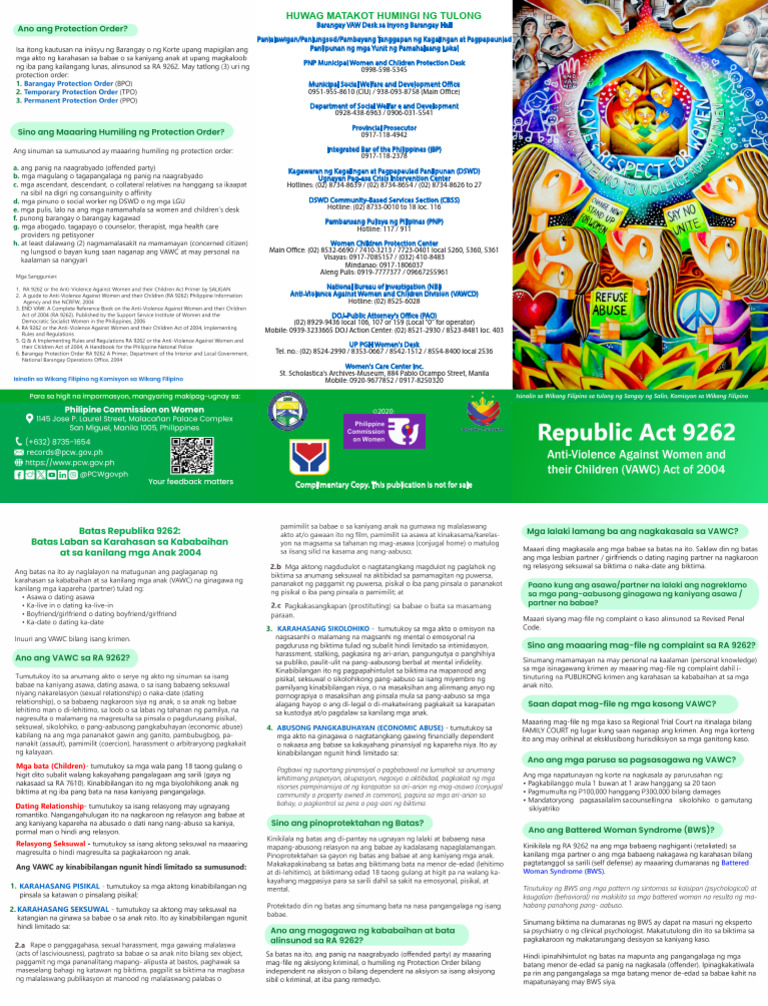 PCW Brochure R.A-9262 Anti-VAWC Act English 2024 MSWDO Dipaculao | PDF