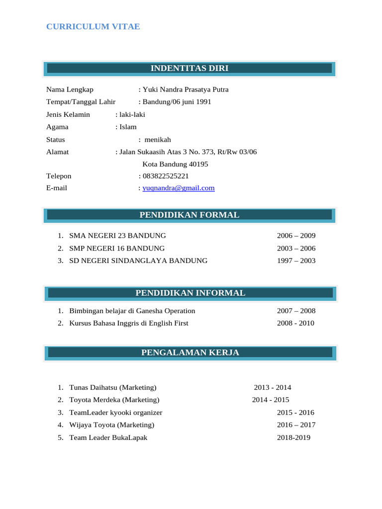CV Yuki Nandra Prasatya Putra | PDF