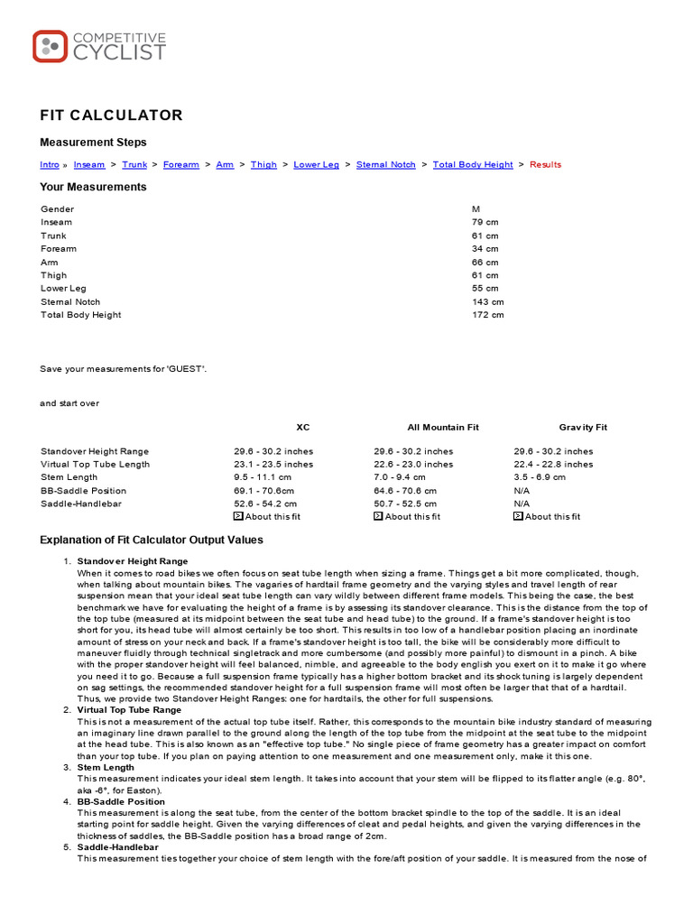 Fit Calculator - Competitive Cyclist | PDF | Human Powered Transport ...