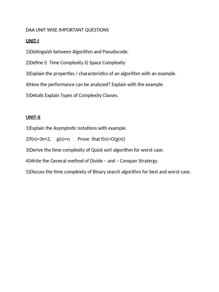 Daa Unit Wise Important Questions | PDF