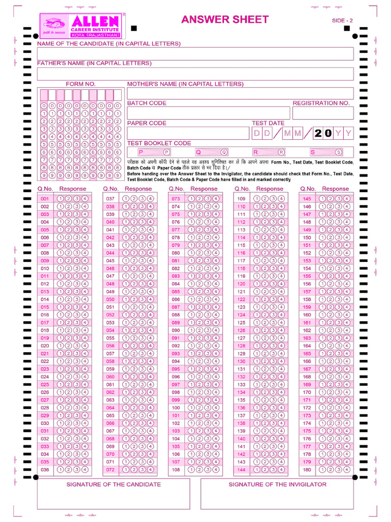 180 Res. Neet-New Omr P4ok0c | PDF