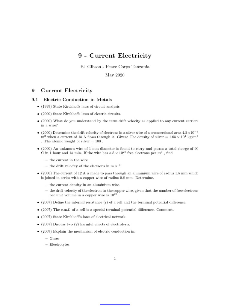 ACSEE Physics F6 T2 CurrentElectricity | PDF | Inductor | Electric Current