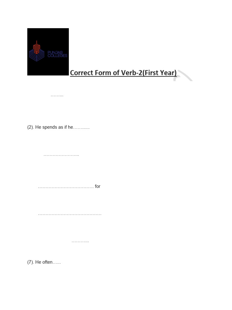 Verb Forms Practice for First Year Students | PDF