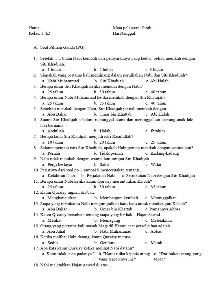 Soal Mid Kelas 3 SD Sira | PDF
