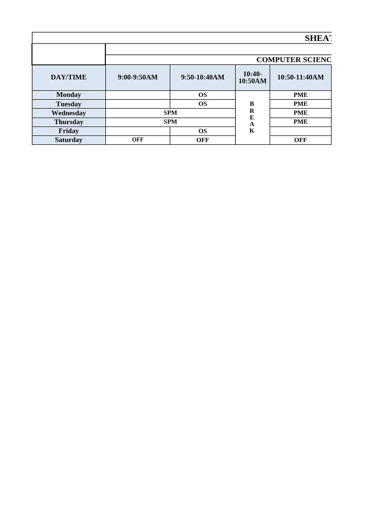 time table formate | PDF