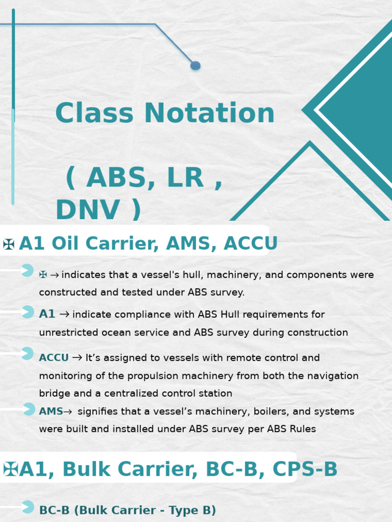 Class Notation (ABS, LR, DNV) | PDF | Ships | Oil Tanker