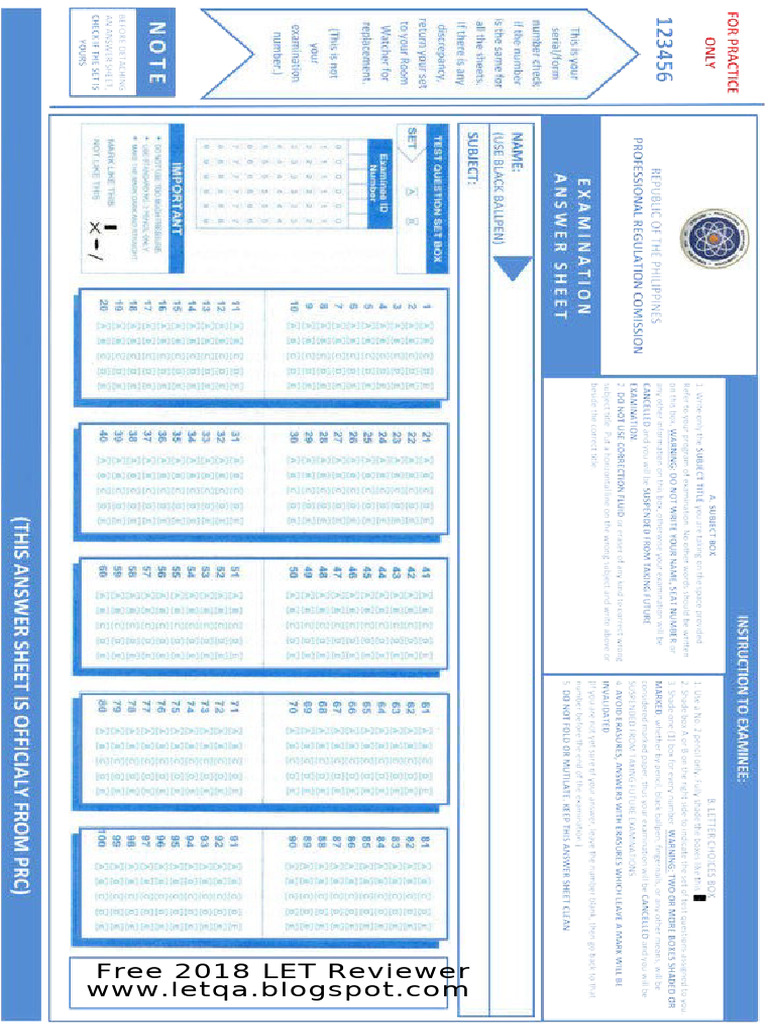 PRC Scantron Sheetpdf | PDF