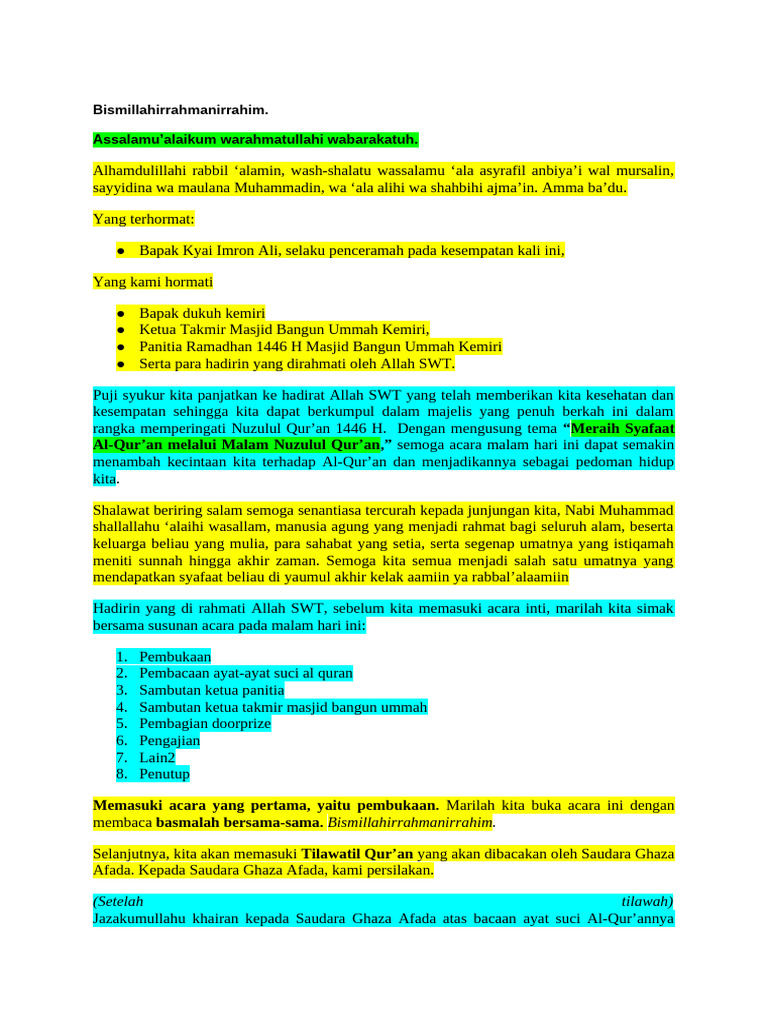 TEKS MC MBU NUZULUL QUR'AN 1446 H | PDF