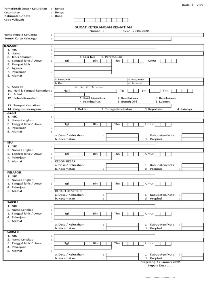 Form Surat Keterangan Kematian | PDF