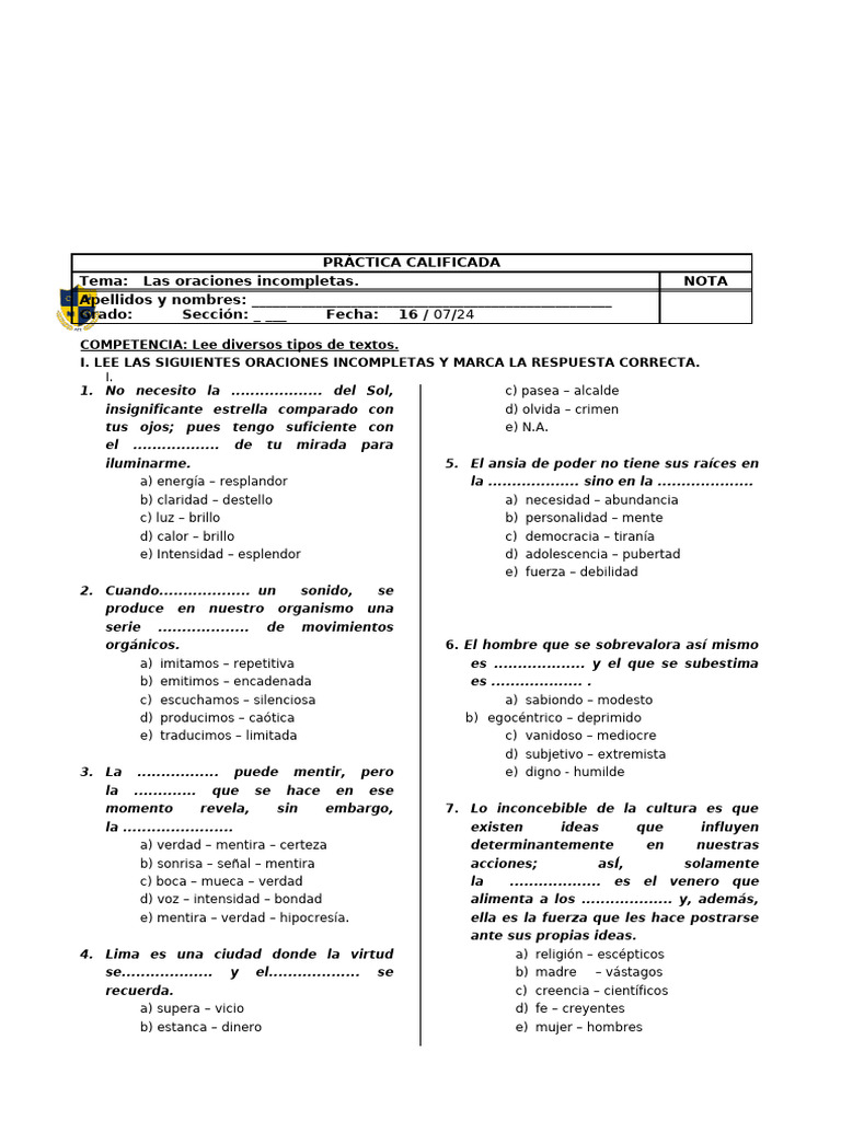 Ejercicios de Comprensión Lectora | PDF