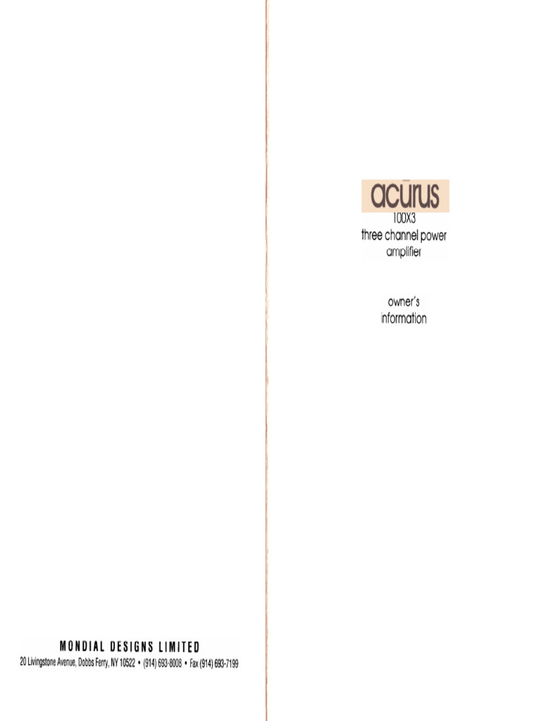 Acurus 100-X-3 Owners Manual | PDF