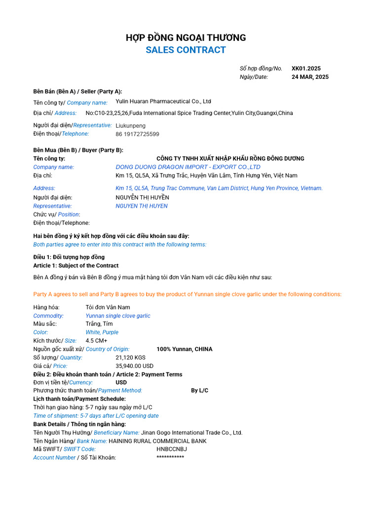 Hợp Đồng Bộ-Giao Nhận VT - Contract XK | PDF