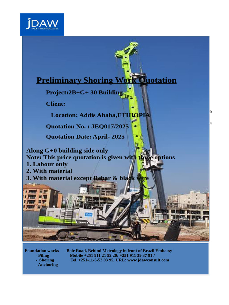 QUOTATION AROUND ALEM CINEMA 2B+G+30 BUILDING | PDF | Deep Foundation ...