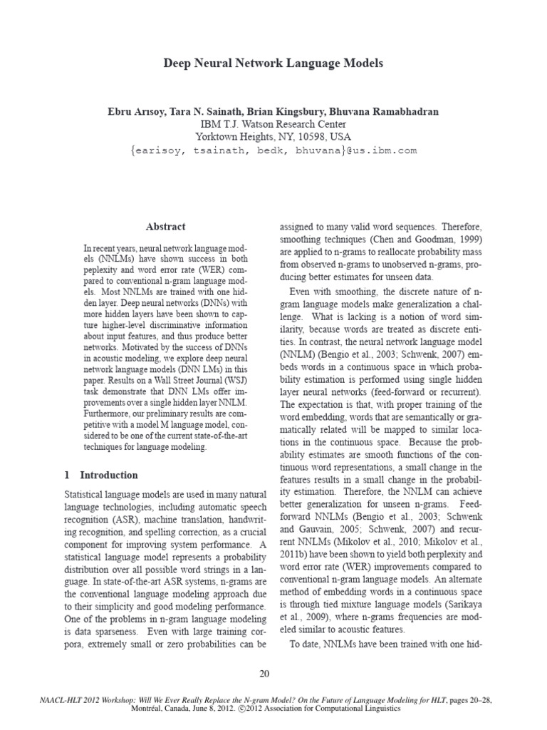 Deep Neural Network Language Models - W12-2703 | PDF | Deep Learning | Speech Recognition