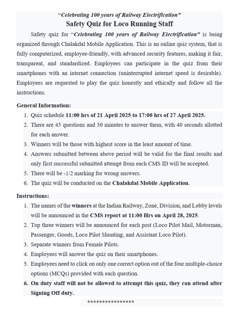 Safety Quiz Quiz 21 - 27 Apr 2025 | PDF