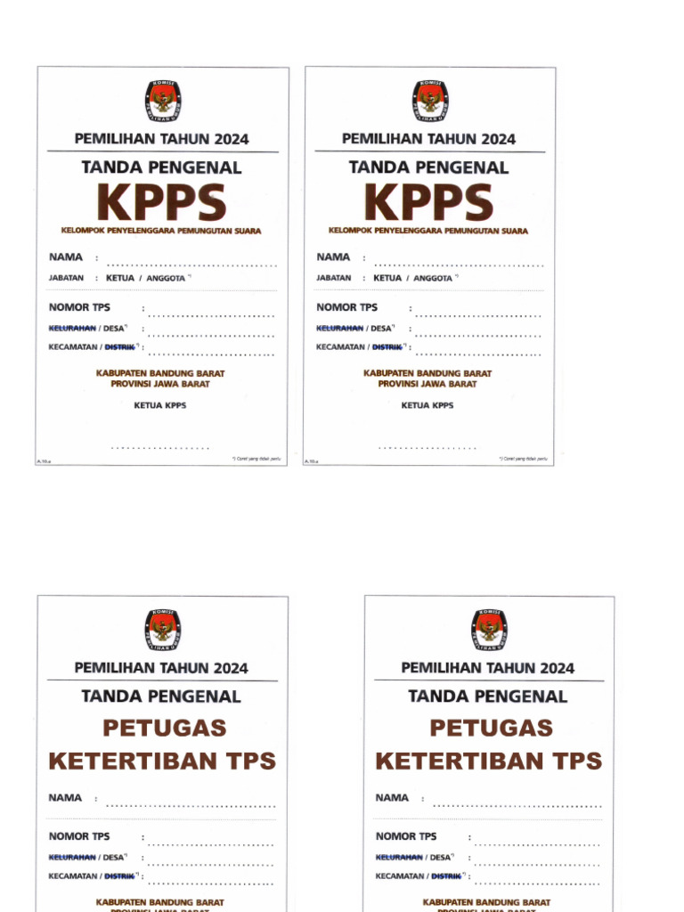 Contoh Id CARD KPPS | PDF
