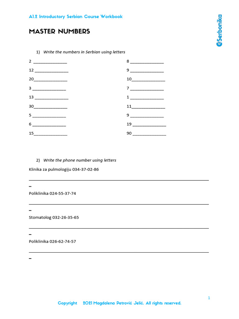 Serbonika - A1 Unit 06 Master Numbers | PDF