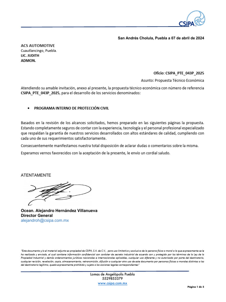 Cotización Programa Interno de Protección Civil CIPSA | PDF | Propiedad | Información clasificada