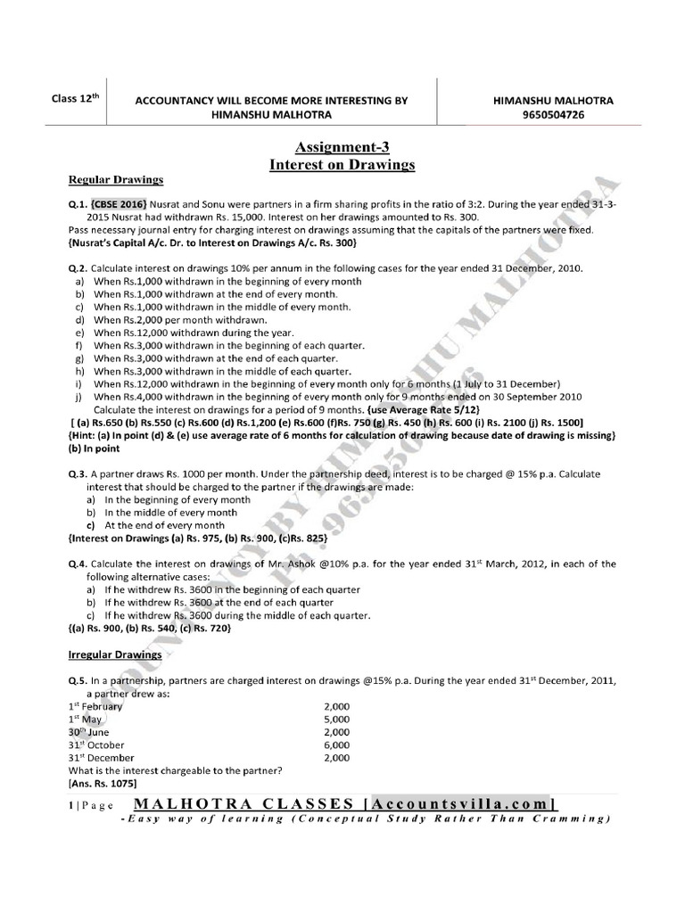 Assignment-3 Interest on Drawings. (1) | PDF