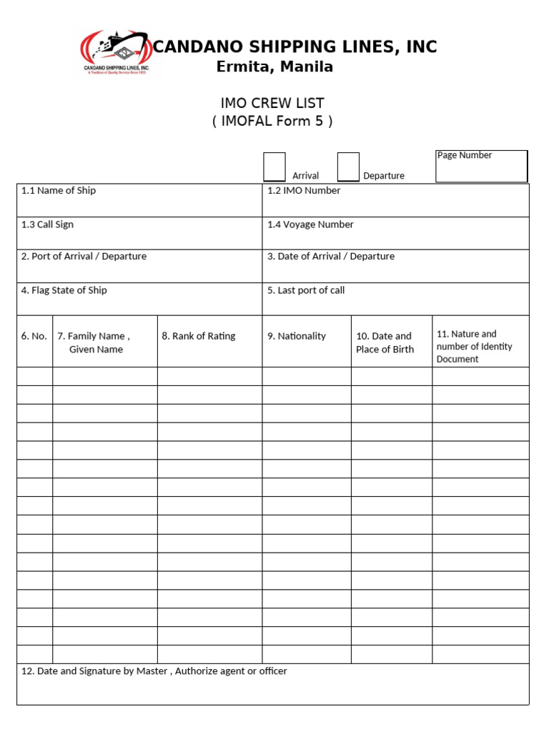 Candano Shipping Lines Crew List | PDF