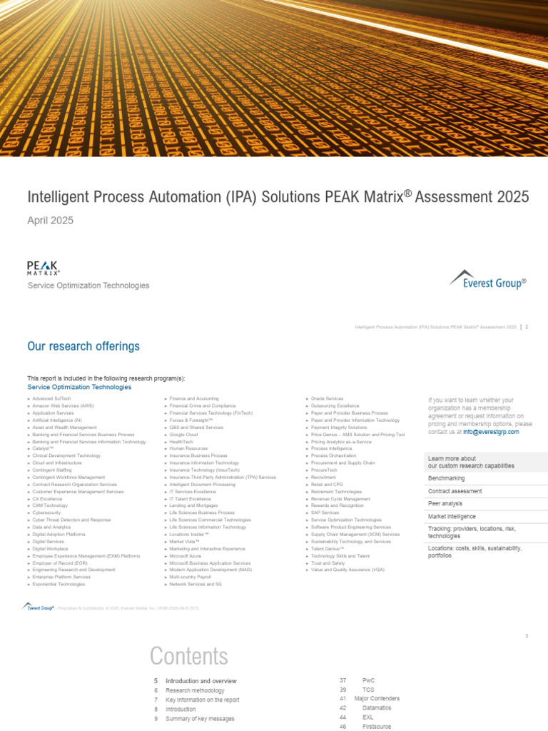 Everest Group - Intelligent Process Automation (IPA) Solutions PEAK Matrix Assessment 2025 | PDF ...
